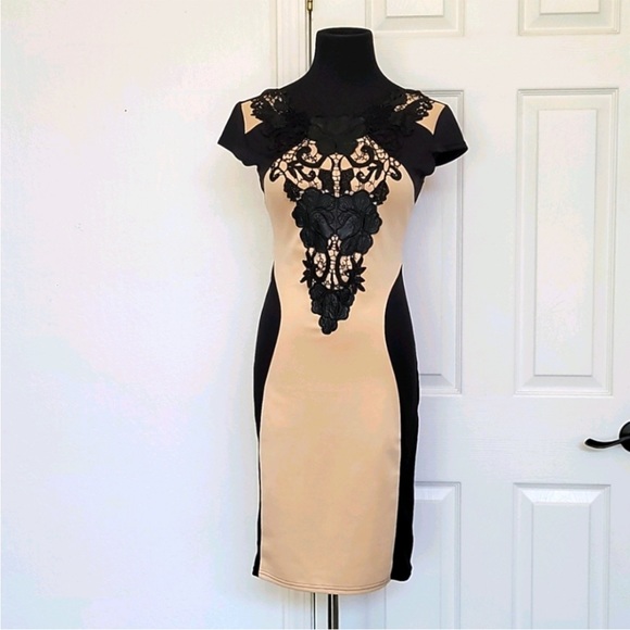 Jade & Juliet | Dresses | Jade Juliet Black And Nude Crochet Colorblock ...